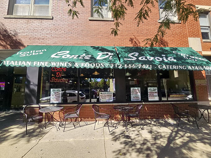 Italian deli paradise under a forest-green awning. The sidewalk tables whisper, "Stay awhile, mangia bene."