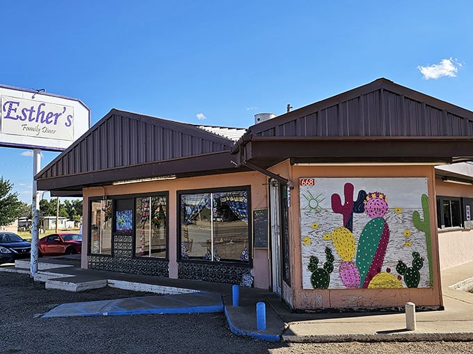 Desert blooms outside, comfort food inside. That cactus mural isn't just decoration&mdash;it's the local equivalent of a Michelin star.