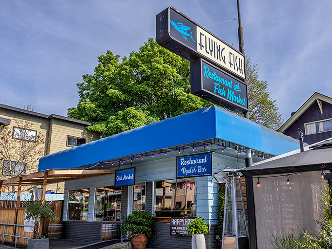 Under that bright blue awning lies a Portland seafood paradise. The name isn't just cute—their seafood really is that spectacular!