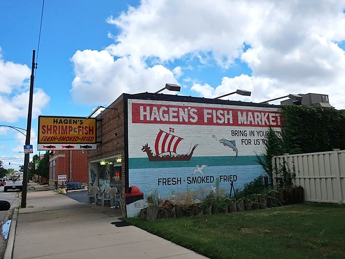 Hagen's vibrant mural promises Viking-worthy seafood adventures inside this neighborhood fish market that's worth crossing fjords to find.