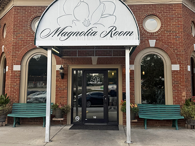 The Magnolia Room sits quietly in this strip mall, serving up Southern comfort like nobody's business.