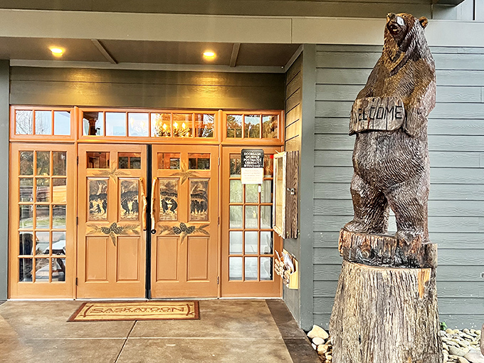 Welcome to Saskatoon, where that wooden bear is just the first hint you're in for a wild dining adventure.