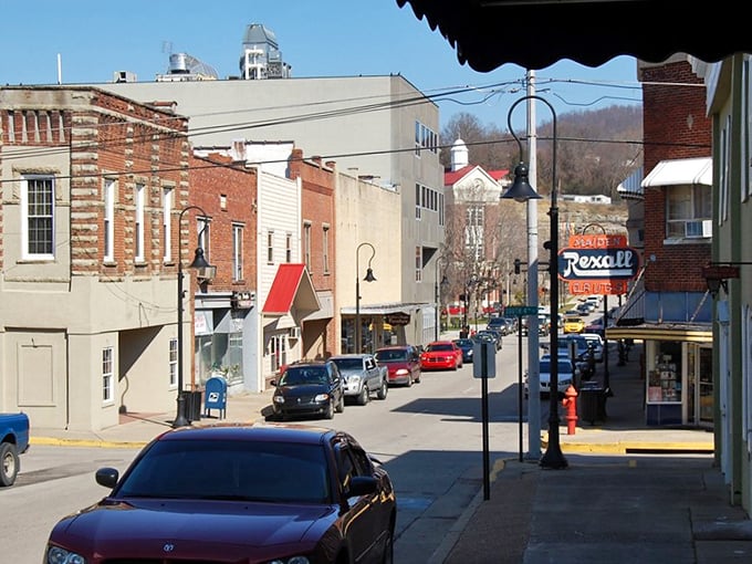 Downtown Williamsburg's historic brick buildings line the street, where small-town charm meets affordable living for retirees.