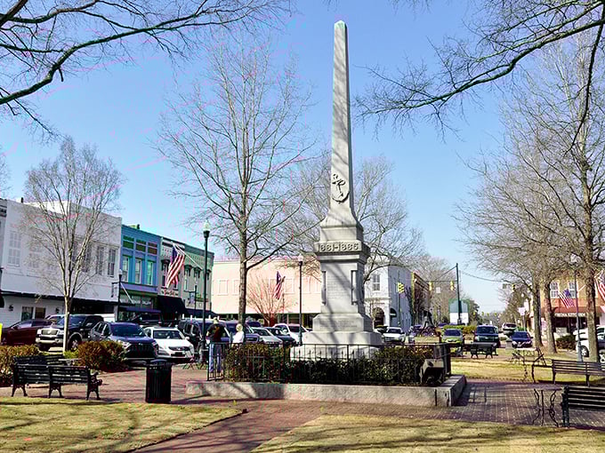 Historic storefronts in Abbeville stand shoulder-to-shoulder, offering both character and affordability in equal measure.