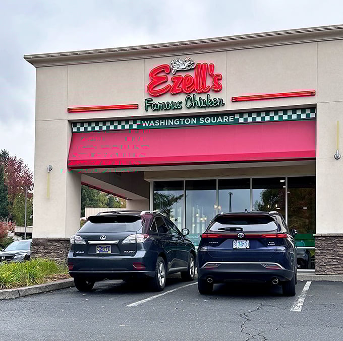 Ezell's clean lines and bold signage make no apologies. This is a temple of fried chicken, not a place for salad people.