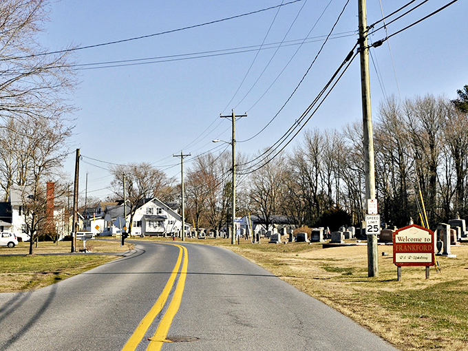 Welcome to Frankford &ndash; where that cemetery on the right holds generations of stories that locals will gladly share over coffee at the diner.