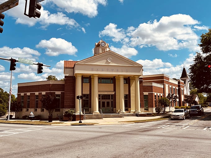 Hartwell's stately courthouse stands proudly under Georgia's blue skies, a testament to small-town governance and architectural grace.