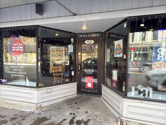 The storefront might be modest, but that "BBQ" sign in the window is making promises the kitchen absolutely keeps.