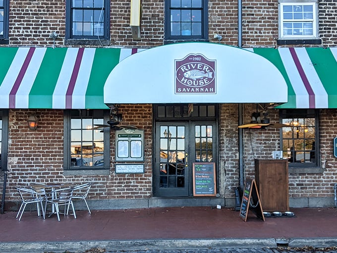 That classic striped awning is like a seafood beacon on River Street &ndash; history and fresh catches under one roof.