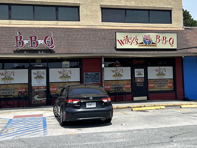 Wiley's gray exterior hides colorful flavors within. That simple patio table? The launching pad for your taste bud adventure.