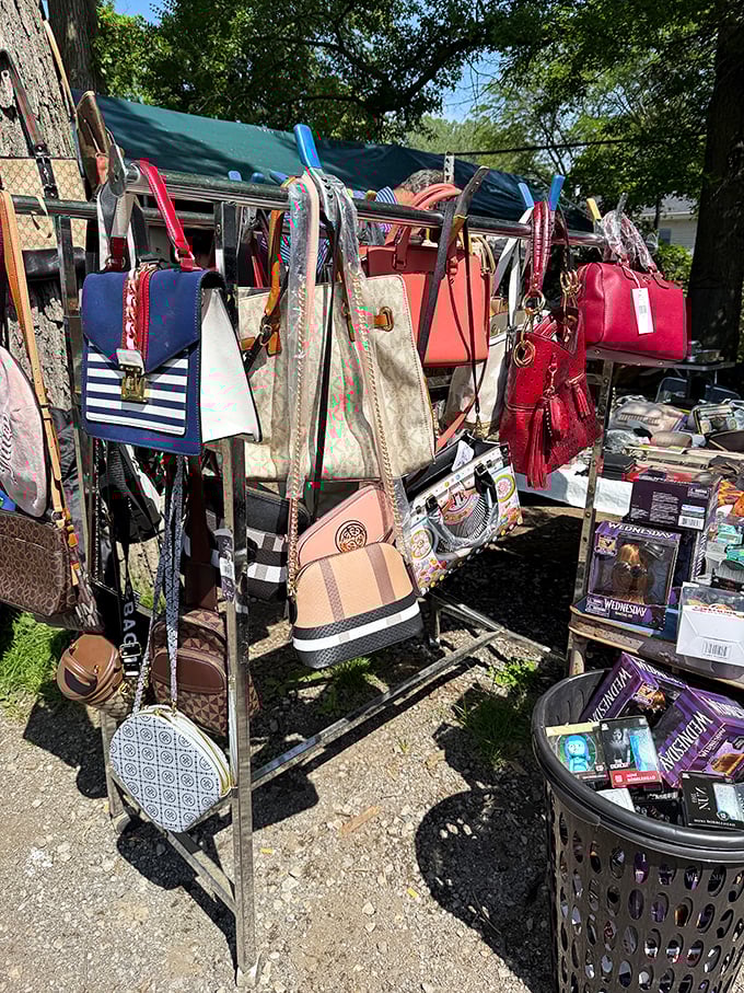 Handbag heaven awaits the savvy shopper. Designer-inspired purses hang like fashionable fruit, ripe for the picking at prices that won't break the bank.
