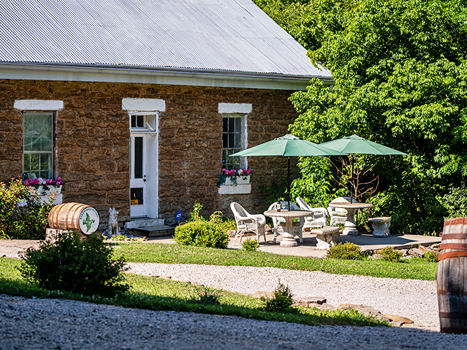 Baker-Bird Winery's stone building whispers tales of Kentucky's wine heritage, with its inviting patio practically begging you to sit and stay awhile.