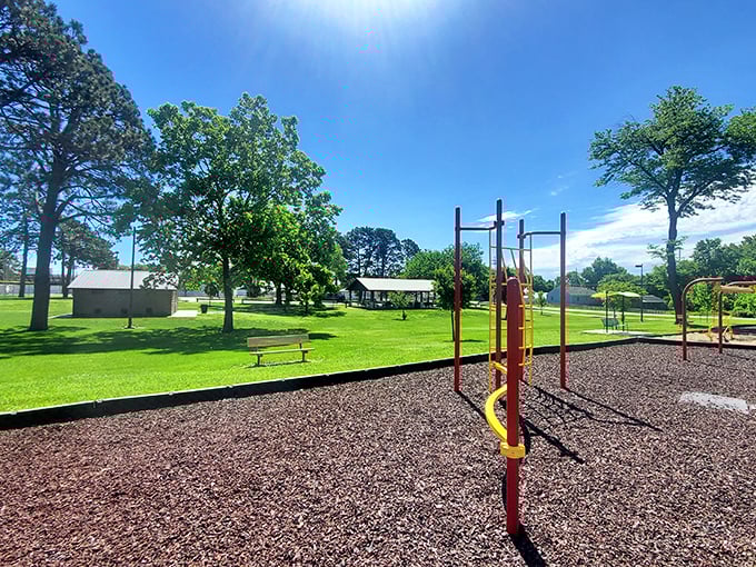 Childhood memories in the making! This well-maintained playground promises afternoons of laughter under the watchful eyes of towering shade trees.