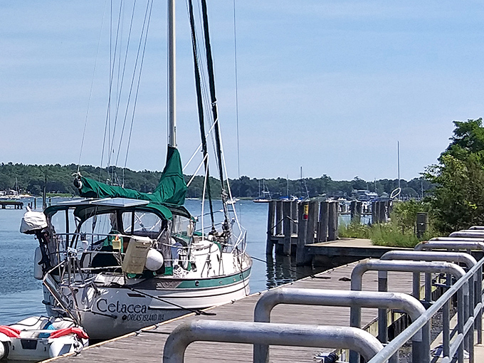 A sailor's dream come true &ndash; weathered docks, gentle waters, and that sailboat just begging for an afternoon adventure on Buzzards Bay.