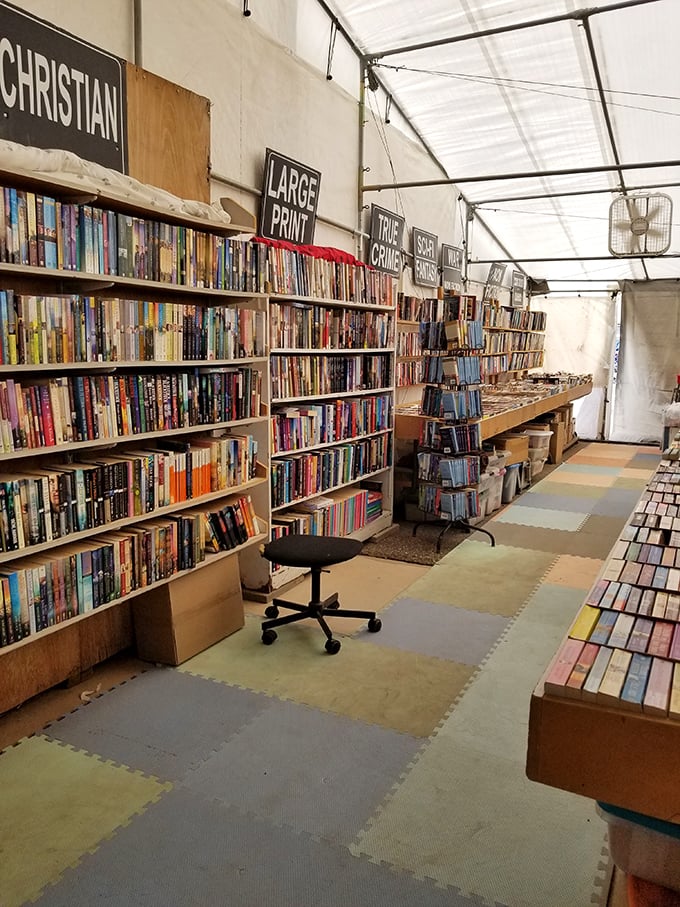 Literary heaven awaits between these shelves, meticulously organized by genre. Bookworms can spend hours here without spending much.