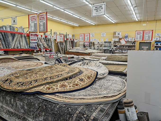 Rug wonderland where your feet and wallet can both be happy. Interior designers charge thousands for this kind of selection!
