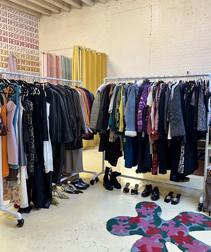 Vintage clothing racks: where someone else's fashion history becomes your fashion future. That floral dress has stories to tell.