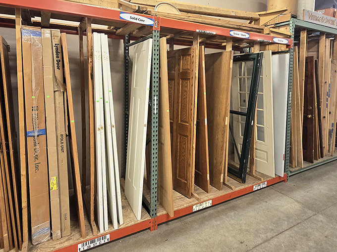 Door heaven exists, and it's organized on industrial racks. From solid core to decorative glass, your next grand entrance is waiting in this lineup.