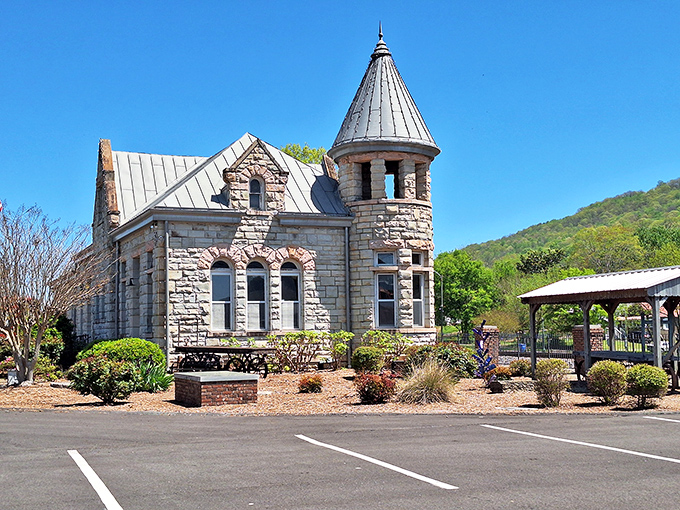 The Fort Payne Depot Museum stands as a stone sentinel to history, its turret and craftsmanship from an era when buildings were made to inspire.