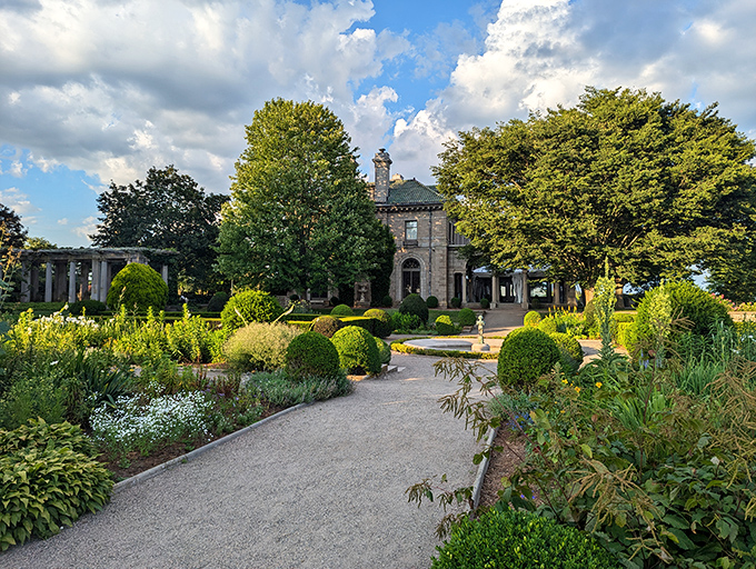 Garden paths that practically demand a dramatic entrance&mdash;preferably in linen while carrying a refreshing beverage with a tiny umbrella.
