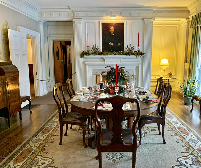 Dinner is served! This elegant dining room has hosted more sophisticated conversations than most college philosophy departments.