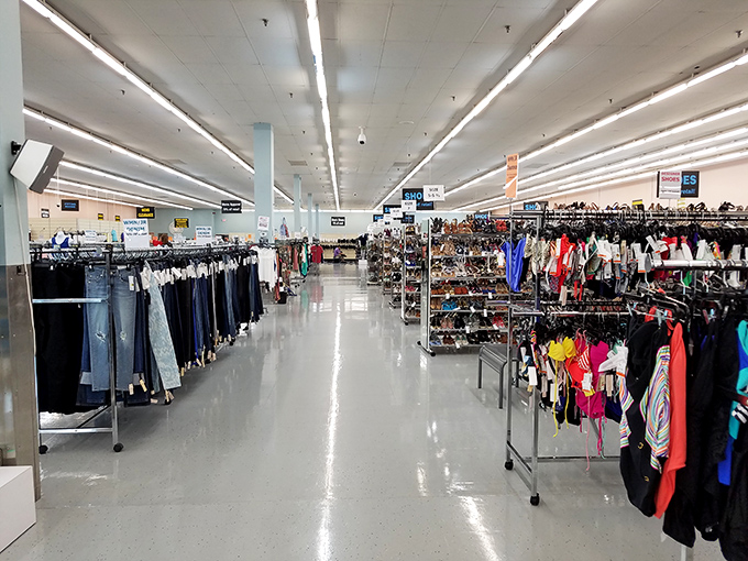 Racks upon racks stretch into the retail horizon, each one a potential goldmine of designer discoveries. The bright, no-frills space puts the focus squarely on the fashion finds.