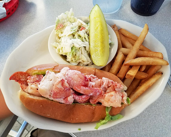 Maine's edible treasure chest: chunks of fresh lobster nestled in a toasted split-top bun with zero pretension, maximum satisfaction.