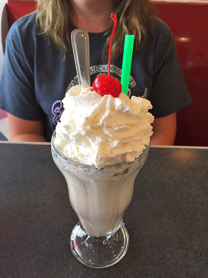This isn't just a milkshake&mdash;it's a towering monument to dairy perfection, complete with ceremonial cherry on top.