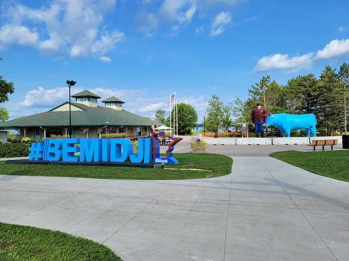 The #BEMIDJI sign and Paul Bunyan statue create the perfect photo op&mdash;because if you visited Minnesota and didn't pose with a lumberjack, did you even go?