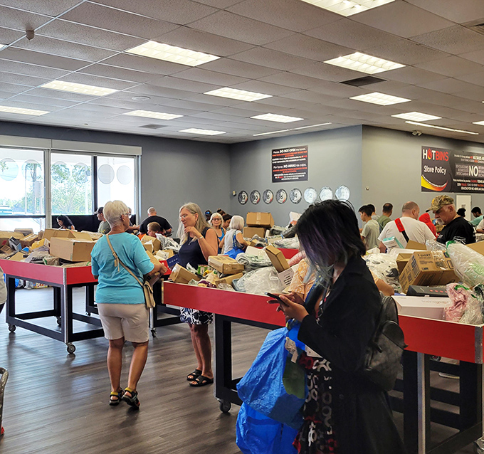 Treasure hunters in their natural habitat, methodically working the bins like archaeologists on the verge of a career-defining discovery.