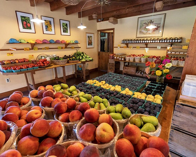 Fruit paradise found! The market's interior showcases nature's bounty in wooden baskets, creating a kaleidoscope of colors that would make any painter jealous.