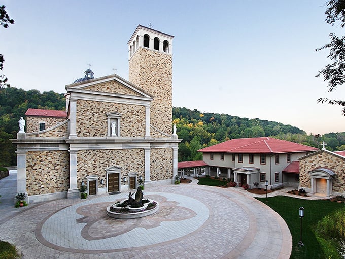 The Shrine of Our Lady of Guadalupe rises from the bluffs like a stone sanctuary, offering spiritual solace and architectural beauty regardless of your religious affiliation.
