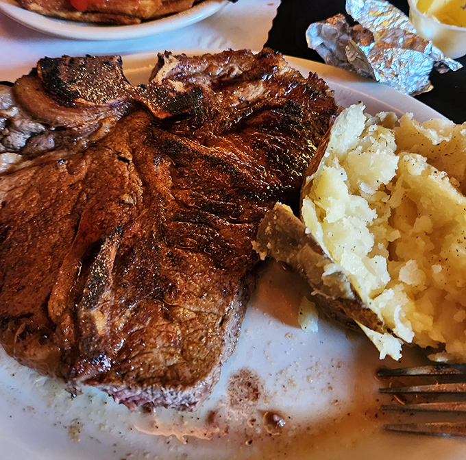 Like a carnivore's dream diary, the steak selection ranges from modest 10-ounce sirloins to the show-stopping 28-ounce porterhouse that practically needs its own zip code.