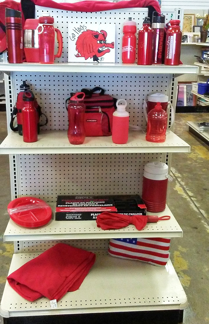 The "Go Hogs" section! Arkansas pride comes in every shade of red, from water bottles to tailgate essentials.