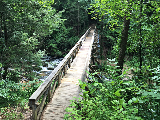 This footbridge leads to waterfall views that'll make your daily commute seem even more soul-crushing by comparison.