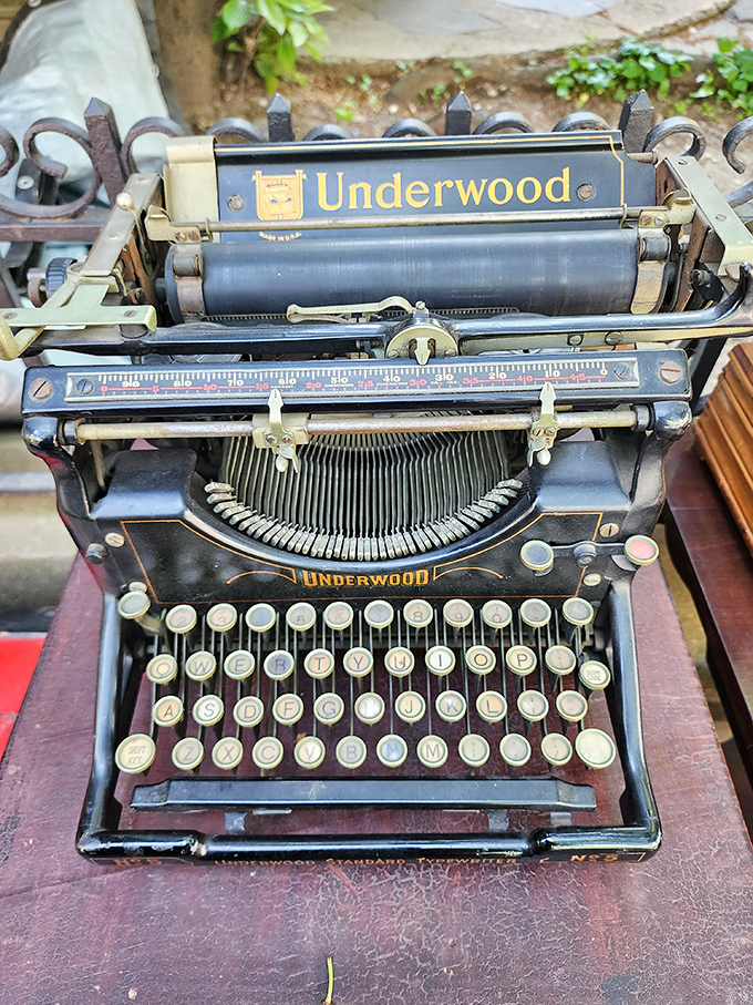 An Underwood typewriter sits ready for action, as if waiting for Hemingway to drop by and pound out the next great American novel.