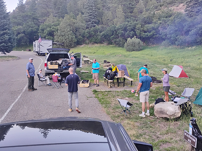 Nothing says "outdoor bonding" like a circle of camping chairs, coolers, and conversations that flow as freely as the nearby Cimarron River.