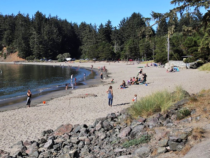 Summer crowds flock here because word's out: this beach actually lets you swim without hypothermia warnings.
