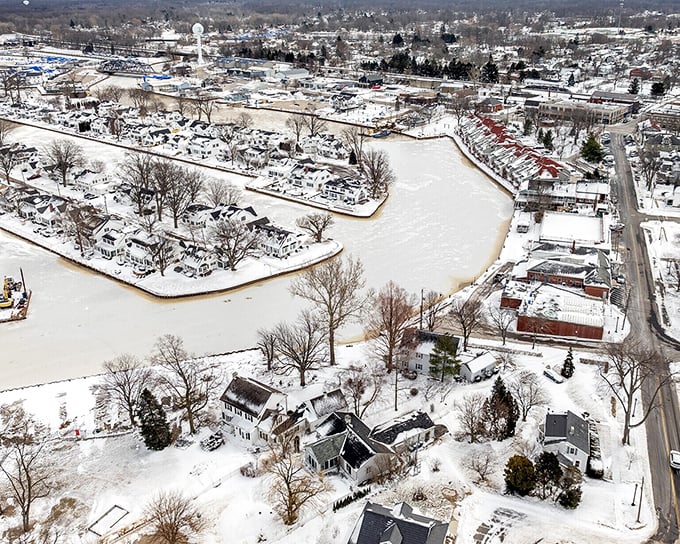 From above, Vermilion reveals its true character&mdash;a town literally embraced by water, with the river creating natural neighborhoods where boats are as common as cars.