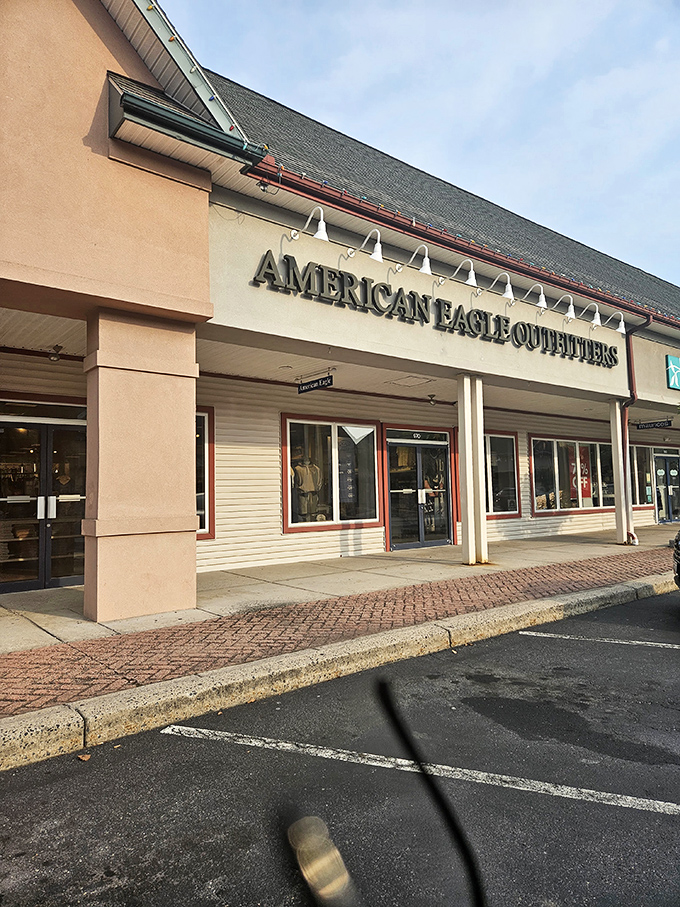 A side view of the shopping center reveals its village-like layout, where savings await around every colonial-inspired corner.