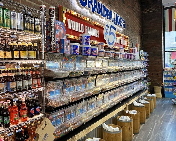 The "World Famous $5 Fill-a-Box" wall&mdash;where mathematical geniuses calculate maximum candy-to-volume ratios with NASA-level precision.