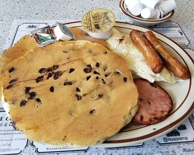 These pancakes aren't trying to win a beauty contest &ndash; they're too busy preparing to win your heart with pockets of melty chocolate and maple syrup absorption capabilities.