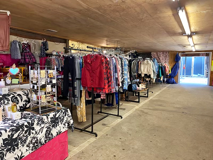 Vintage clothing racks offer fashion from every era—each garment with its own history, just waiting for a second act in someone's wardrobe.