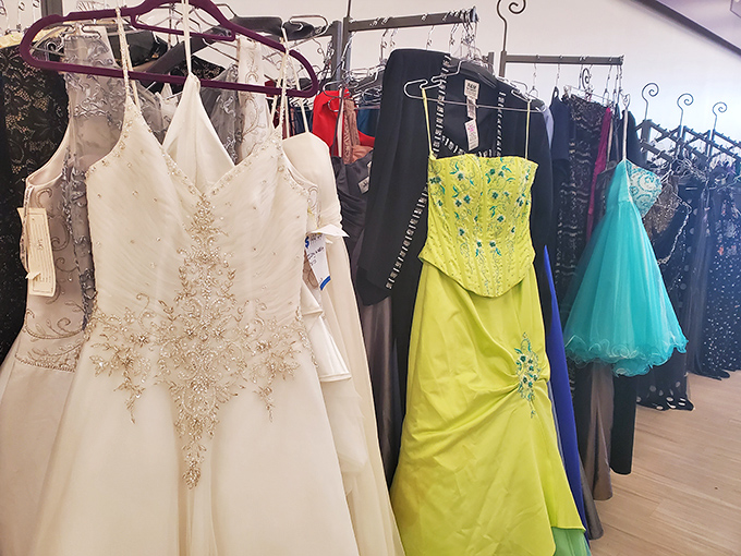 Cinderella moments waiting on every hanger. These gowns prove you don't need a fairy godmother&mdash;just a thrifty spirit and an eye for sparkle.