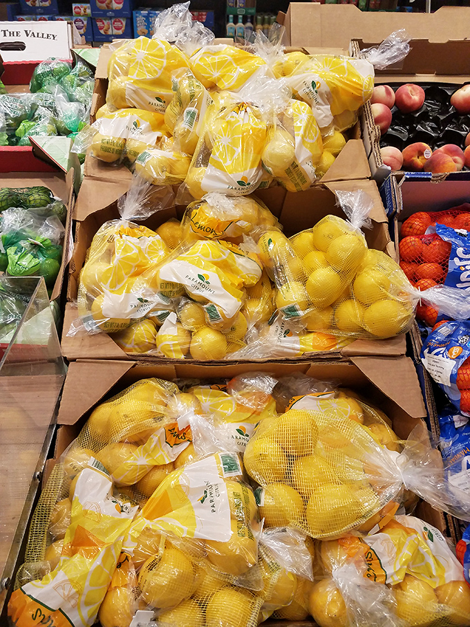 Lemons by the bagful, stacked in their shipping boxes like sunshine you can take home. ALDI's produce section proves good value doesn't mean sacrificing freshness.