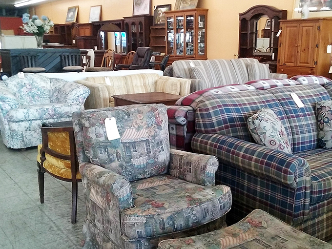 The furniture section offers a time-traveling showroom where mid-century meets country cottage, and your wallet doesn't need therapy afterward.