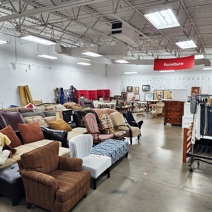 Furniture heaven awaits! From plaid recliners to sleek coffee tables, this showroom offers second chances to pieces with plenty of life left.