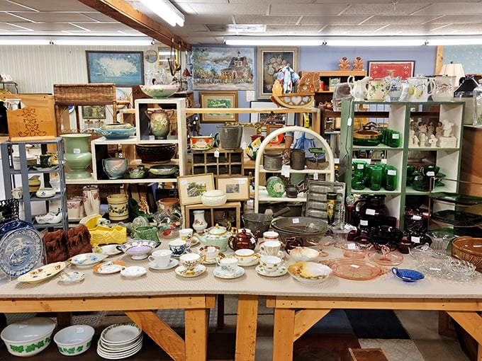 Grandma's china cabinet exploded with possibility! Every teacup and saucer waiting to host your next gossip session or midnight snack.