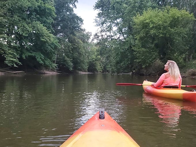 Gliding along the Tuscarawas River feels like time travel—nature's version of a slow-motion sequence where worries dissolve with each paddle stroke.