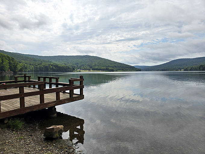Mirror, mirror on the lake. Red House Lake's glass-like surface reflects the surrounding hills with such perfection, it's like nature showing off its Photoshop skills.